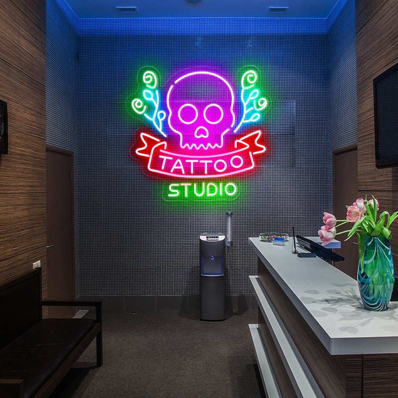 Skull Tattoo Studio LED Neon Sign | Tattoo Shop Signage and Punk Art
